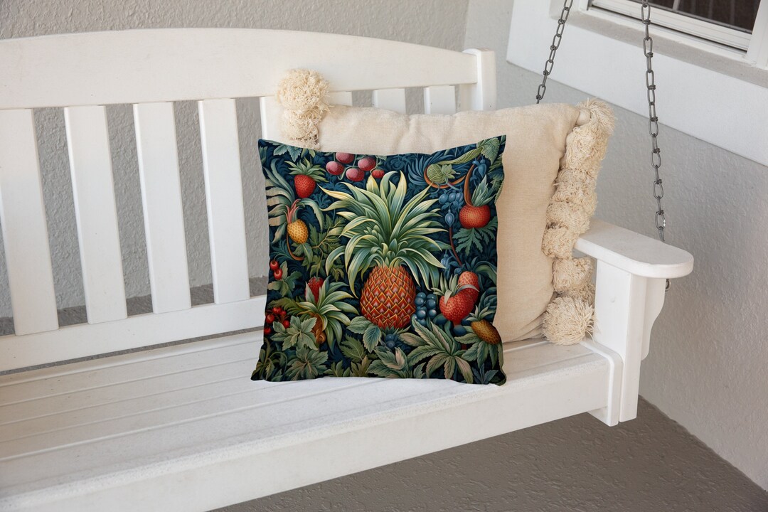 Pineapple and Fruit Garden Pillow, Botanical Summer Garden Cushion ...