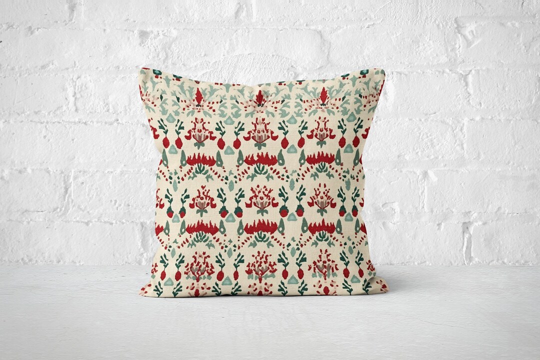 Sage Green and Ruby Red Pillow Case, Post-impressionist Design, Elegant ...