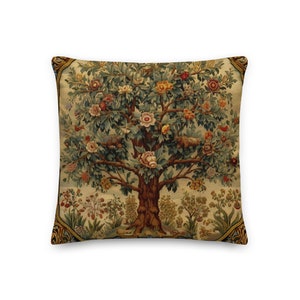 Tree of Life Pillow, Beige - Decorative Pillow, Belgian French Tapestry ...