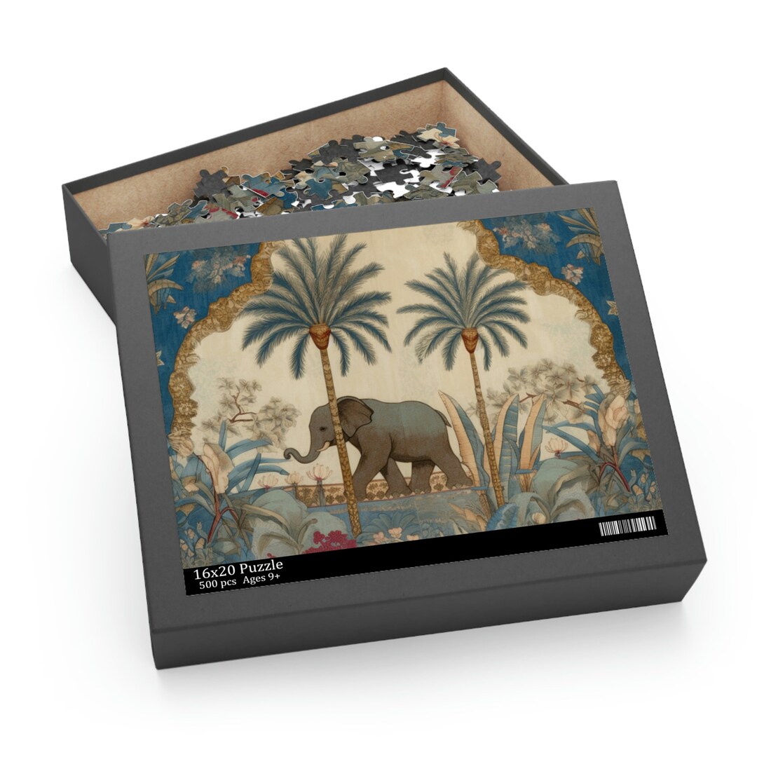 Enchanted Elephant Jigsaw Puzzle | Blue & Gold Florals | Playful ...