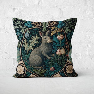 William Morris Rabbit Pillow - Easter Bunny Gift, Rustic Forest WM ...