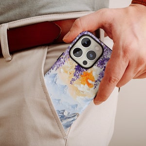 Purple Wisteria and Mountain Sunset Painting Phone Case | iPhone 15 14 ...