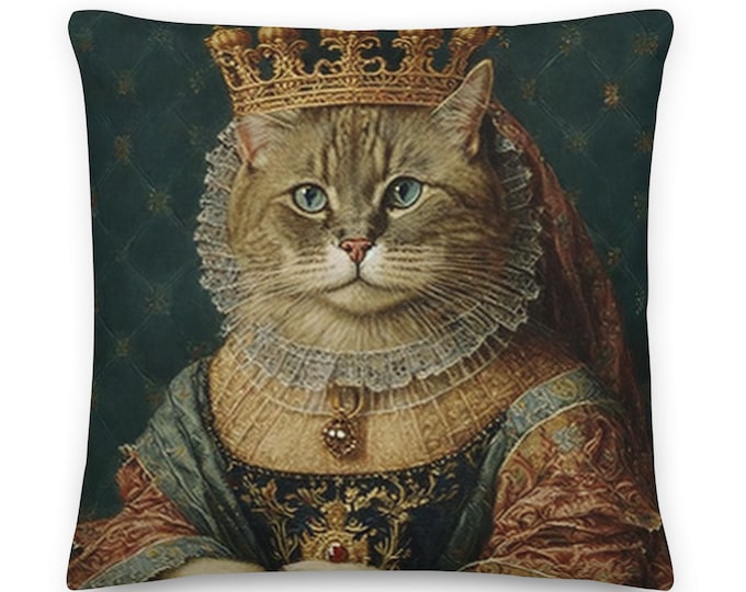 Cat Lovers Regal Elizabethan Cat Pillow With Ruff and Tiara Pillow ...