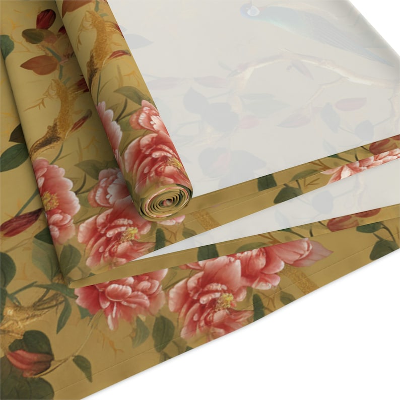 Gold Leaf Gilded Blue Bird Table Runner Asian-inspired Bloom - Etsy