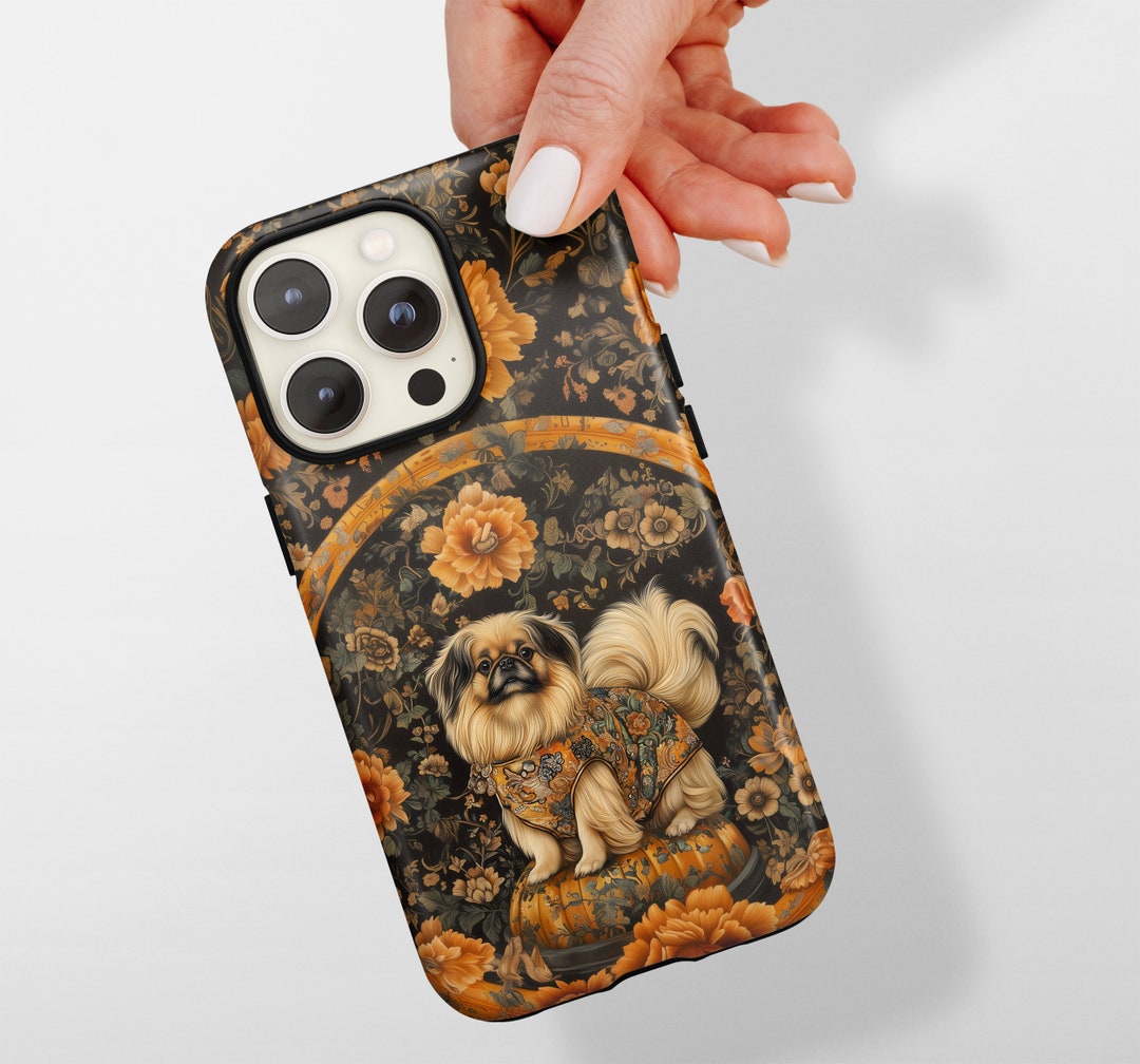Elegant Pekingese Dog & Orange Flowers Tough Phone Case | iPhone 15 14 ...