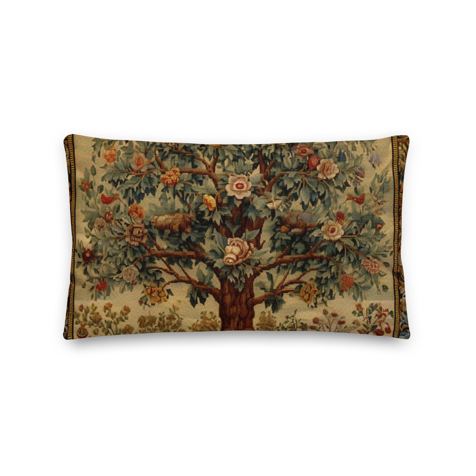 Tree of Life Pillow, Beige - Decorative Pillow, Belgian French Tapestry ...