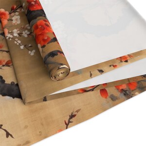 Designer Asian-inspired Table Runner, Golden Theme With Floral Tree ...