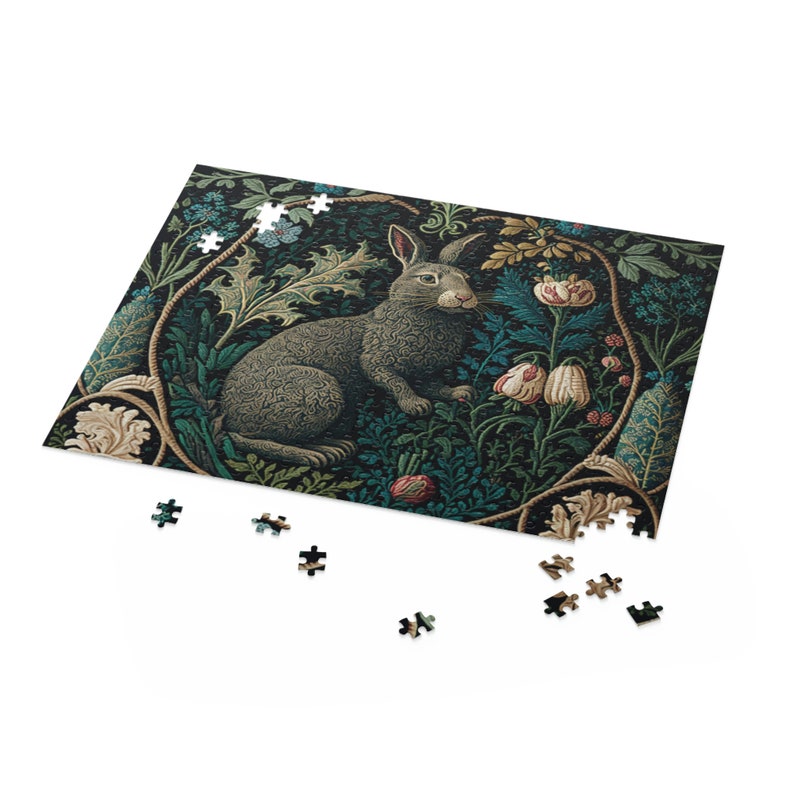 William Morris Inspired Rabbit in a Forest Jigsaw Puzzle (120, 252, 500 ...