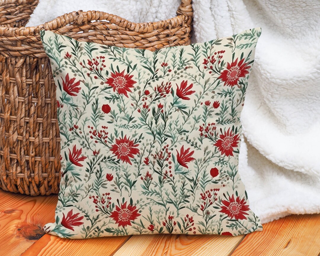 Sage Green and Ruby Red Pillow Case, Post-impressionist Art Design ...