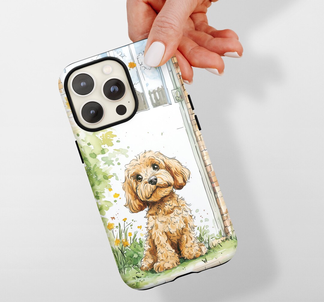 Cavapoo Dog Garden Door Summer Sunflowers Tough Phone Case | iPhone 15 ...