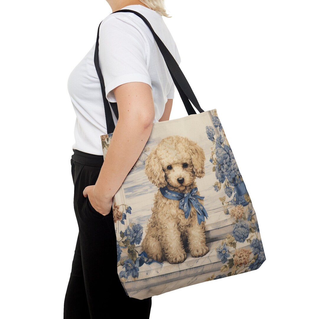 Hydrangea Haven Poodle Tote Bag, Poodle Lover Gift, Charming Canvas ...