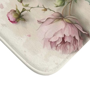 Designer Floral Bath Mat | Vivid Pink and White Watercolor Peonies ...
