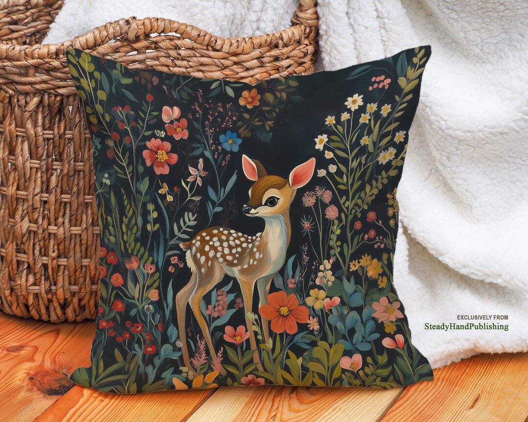 Charming Fawn Haven Pillow Cute Woodland Animal Nature Lover Gift Deer ...