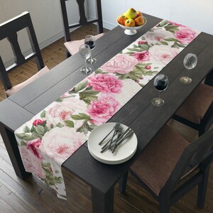 Vivid Pink & White Peonies Table Runner Watercolor Floral Design ...