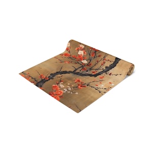 Designer Asian-inspired Table Runner, Golden Theme With Floral Tree ...