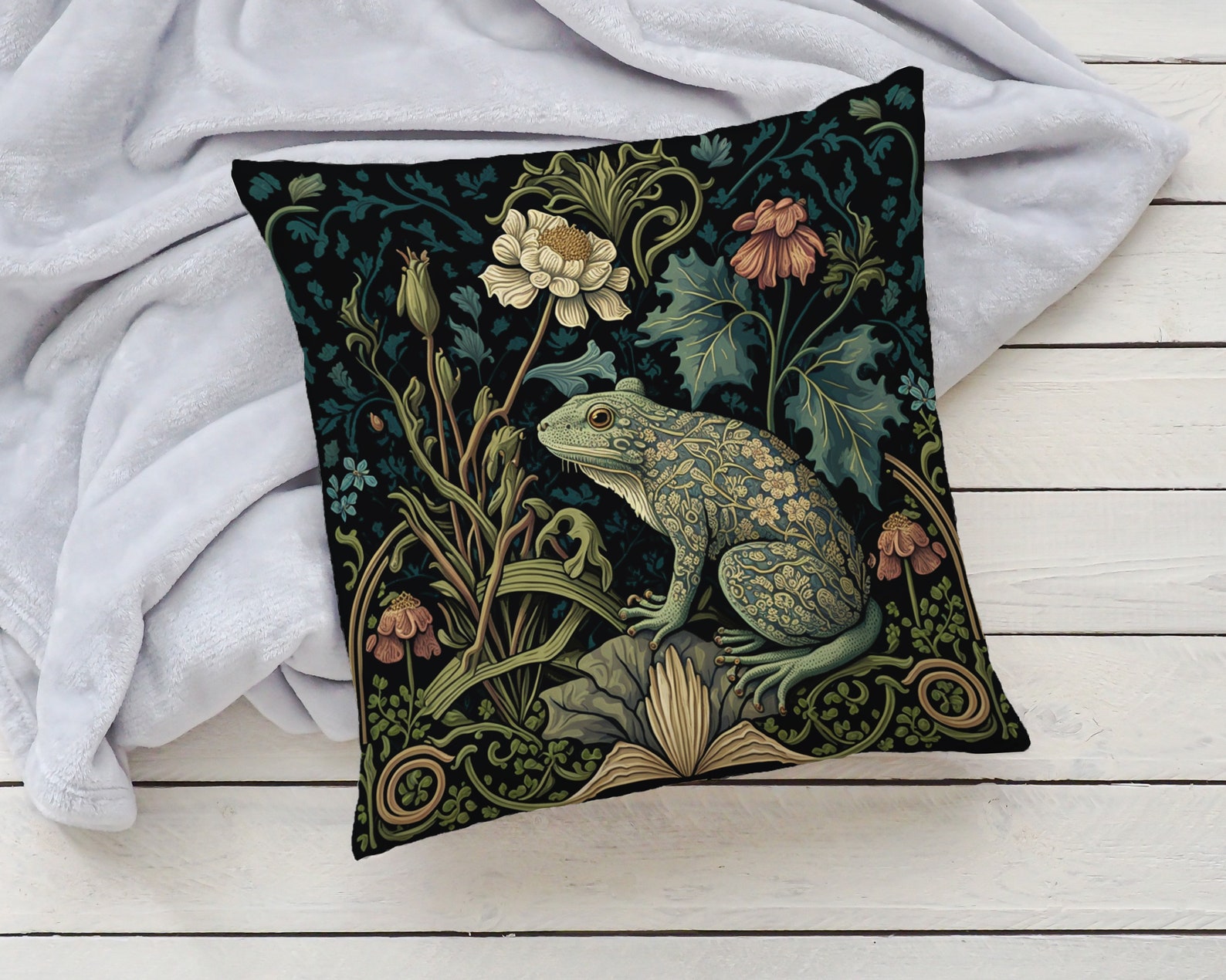 William Morris Frog in a Forest Pillow | Frog Pillow, Cottagecore ...