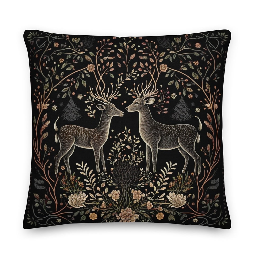 Deer Couple Pillow With Millefleurs Tapestry Design and Belgian ...