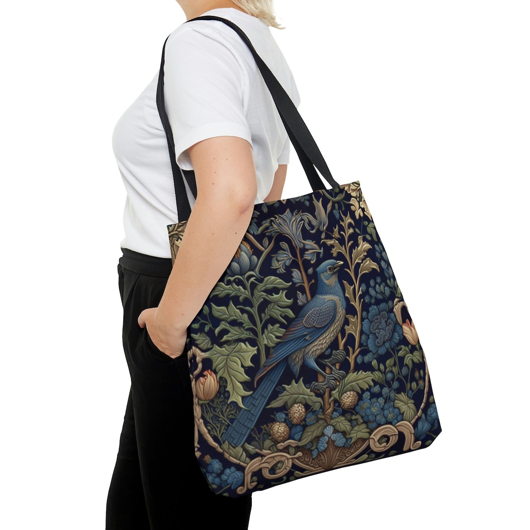 William Morris Inspired Tote Bag With Blue Jay Bird | Designer Beach ...
