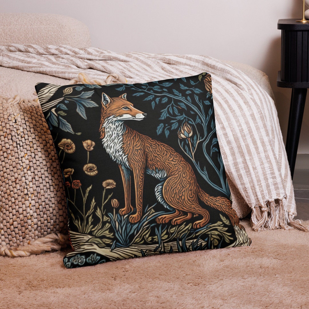 Black Forest Fox Pillow Inspired by William Morris | Cottagecore ...