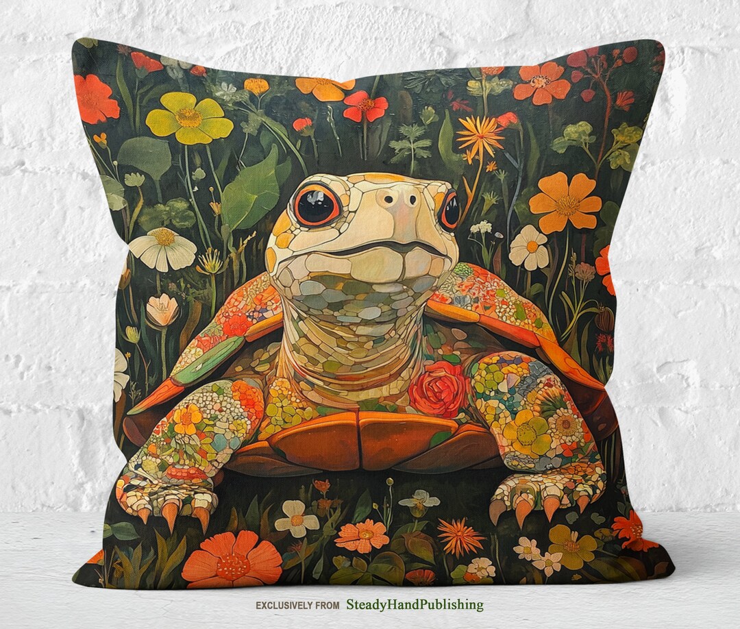 William Morris Tortoise Turtle Garden Pillow, Vintage Art Nouveau Gift ...