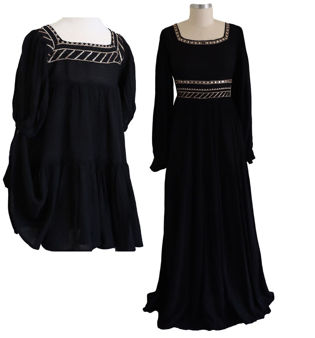 Long Sleeve Black and Gold Mother and Daughter Matching Dresses - Etsy
