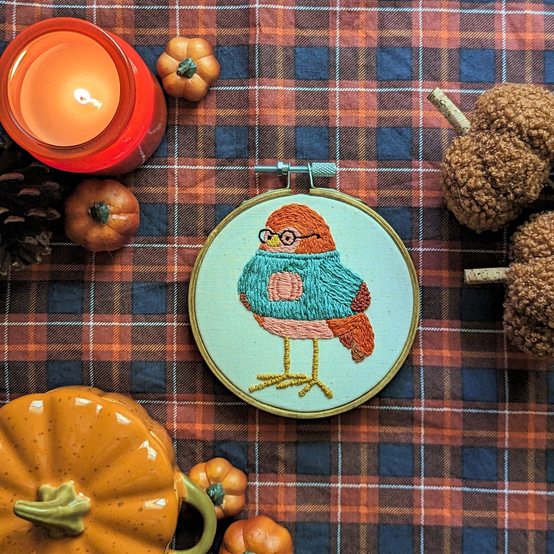 Handmade Bird Embroidery Target Fabric Bird Inspired Harvest Pumpkin ...