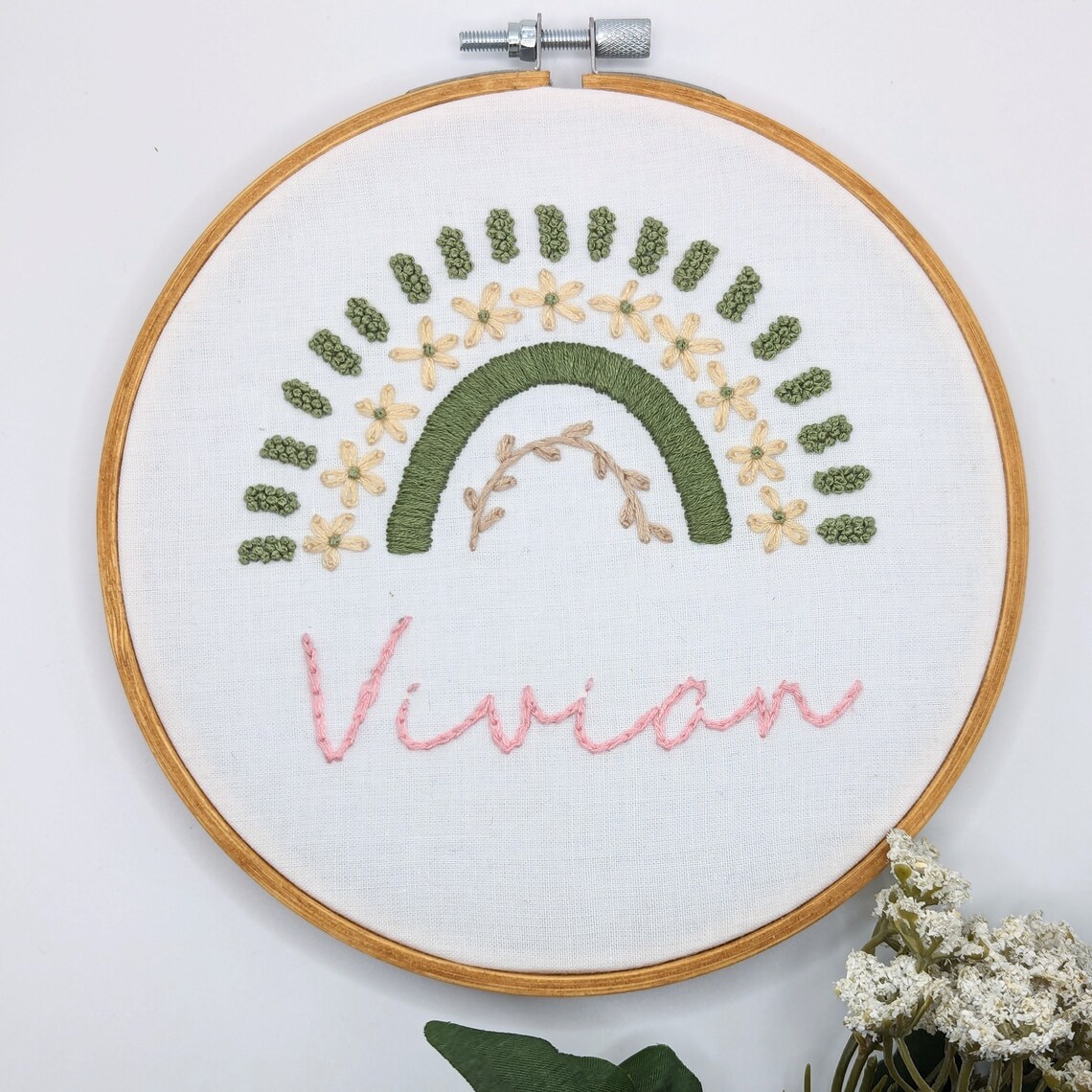 Floral Rainbow With Name custom Colors Hand Embroidery Hoop 6 Inches - Etsy