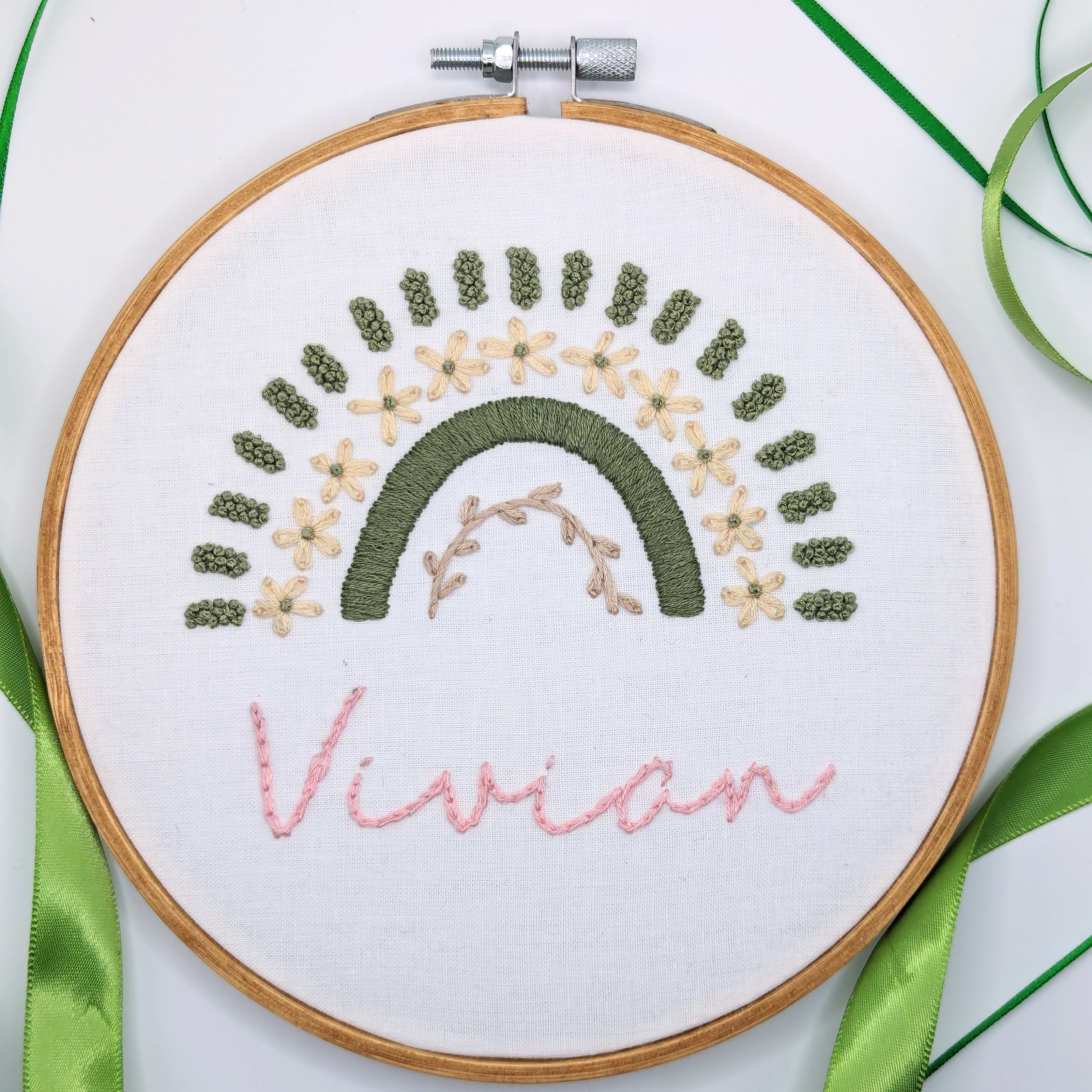Floral Rainbow With Name custom Colors Hand Embroidery Hoop 6 Inches - Etsy