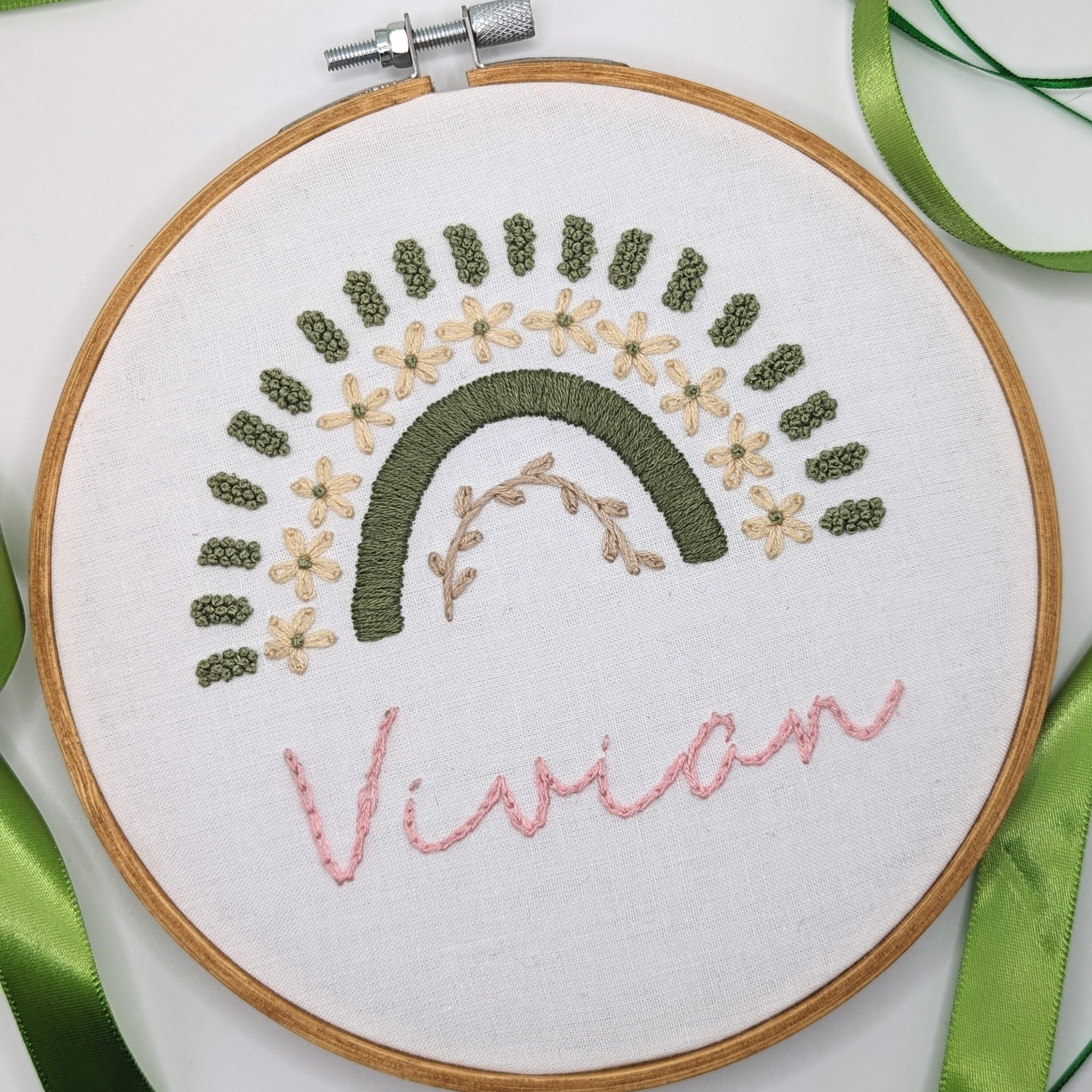 Floral Rainbow With Name custom Colors Hand Embroidery Hoop 6 Inches - Etsy