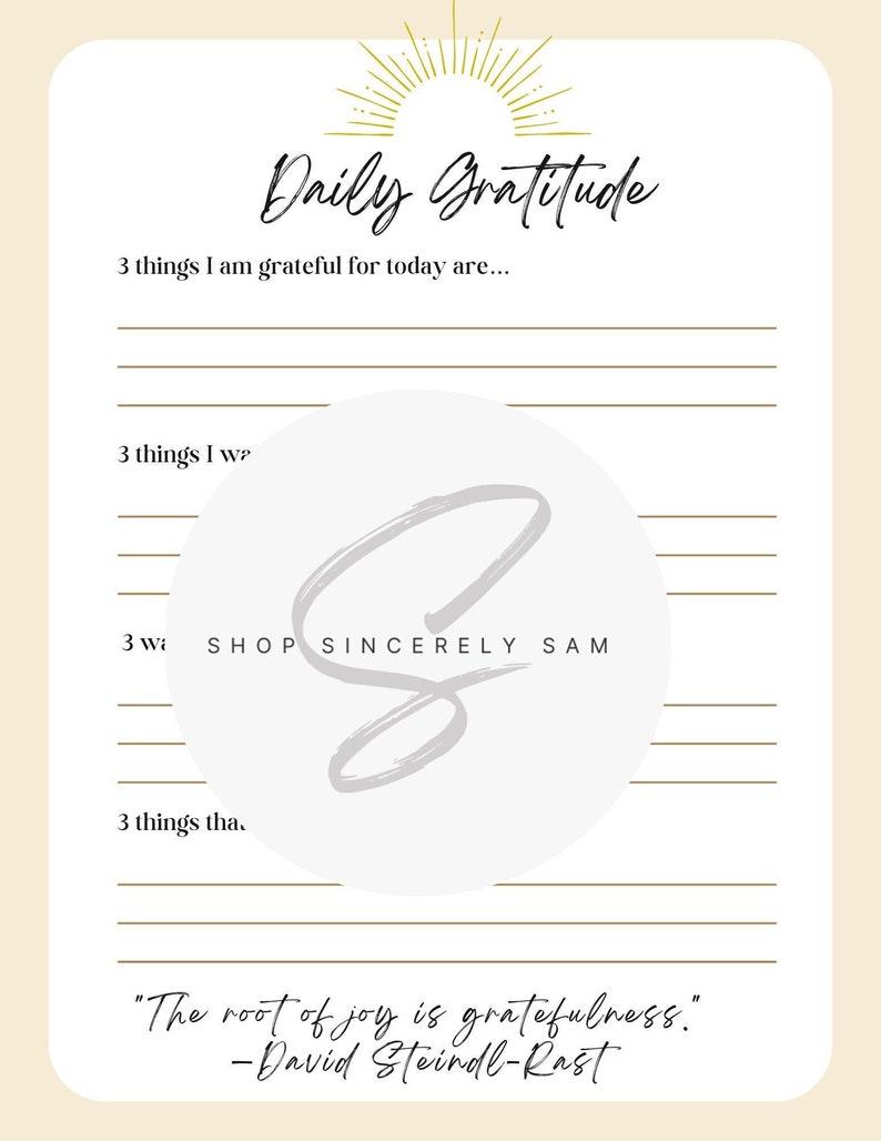 Printable Daily Gratitude Journal - Etsy
