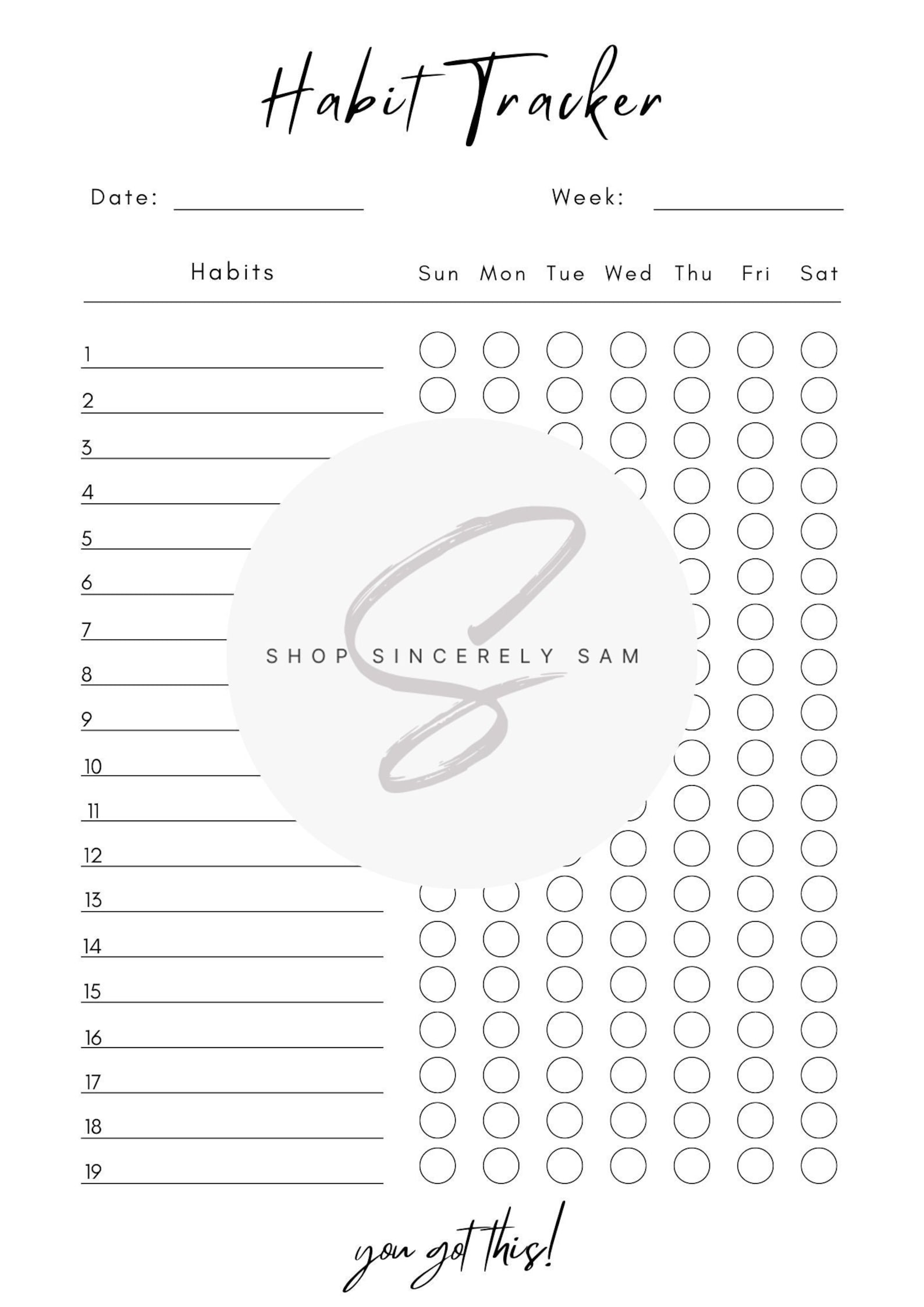 Printable Habit Tracker Sheet - Etsy