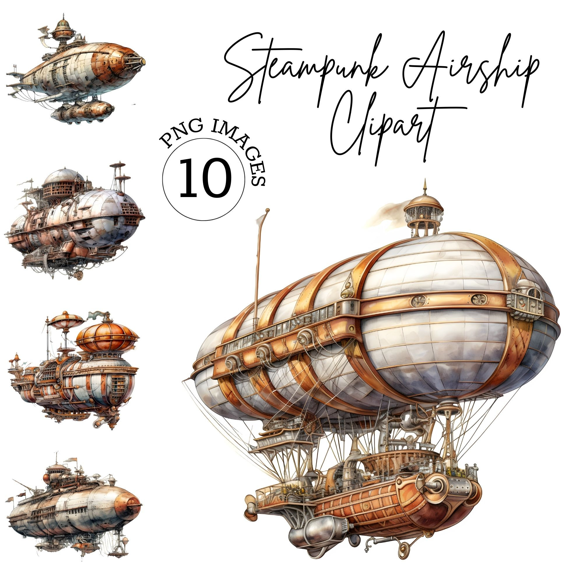 Steampunk Airship Cliparts, PNG Steampunk, 10 High Quality JPEG and PNG ...