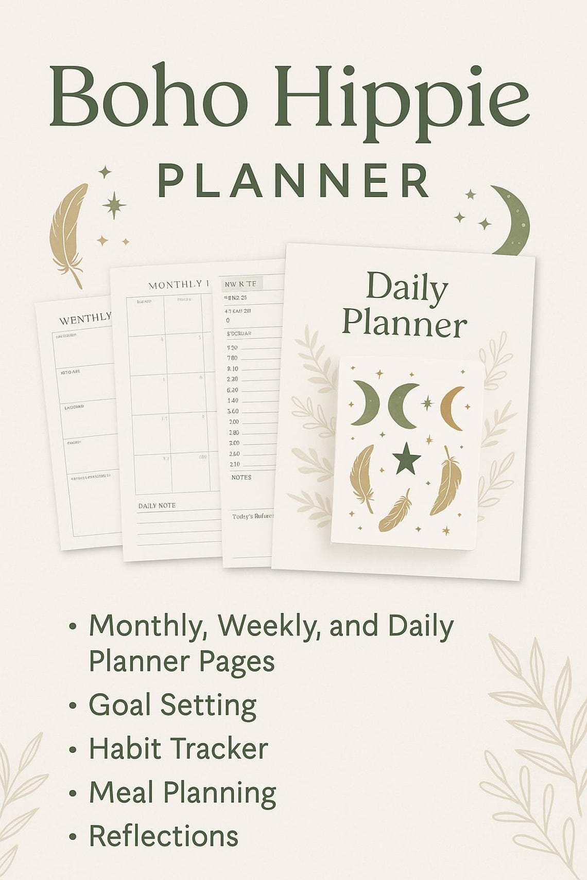 Boho Hippie Digital Planner PDF | Printable & Goodnotes Ready | Daily ...