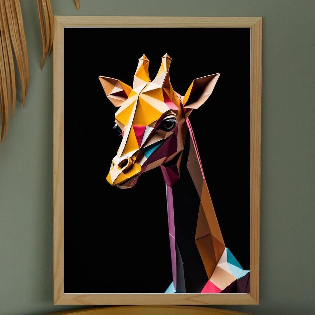 Geometric Origami Giraffe Wall Art Print – Modern Animal Decor ...