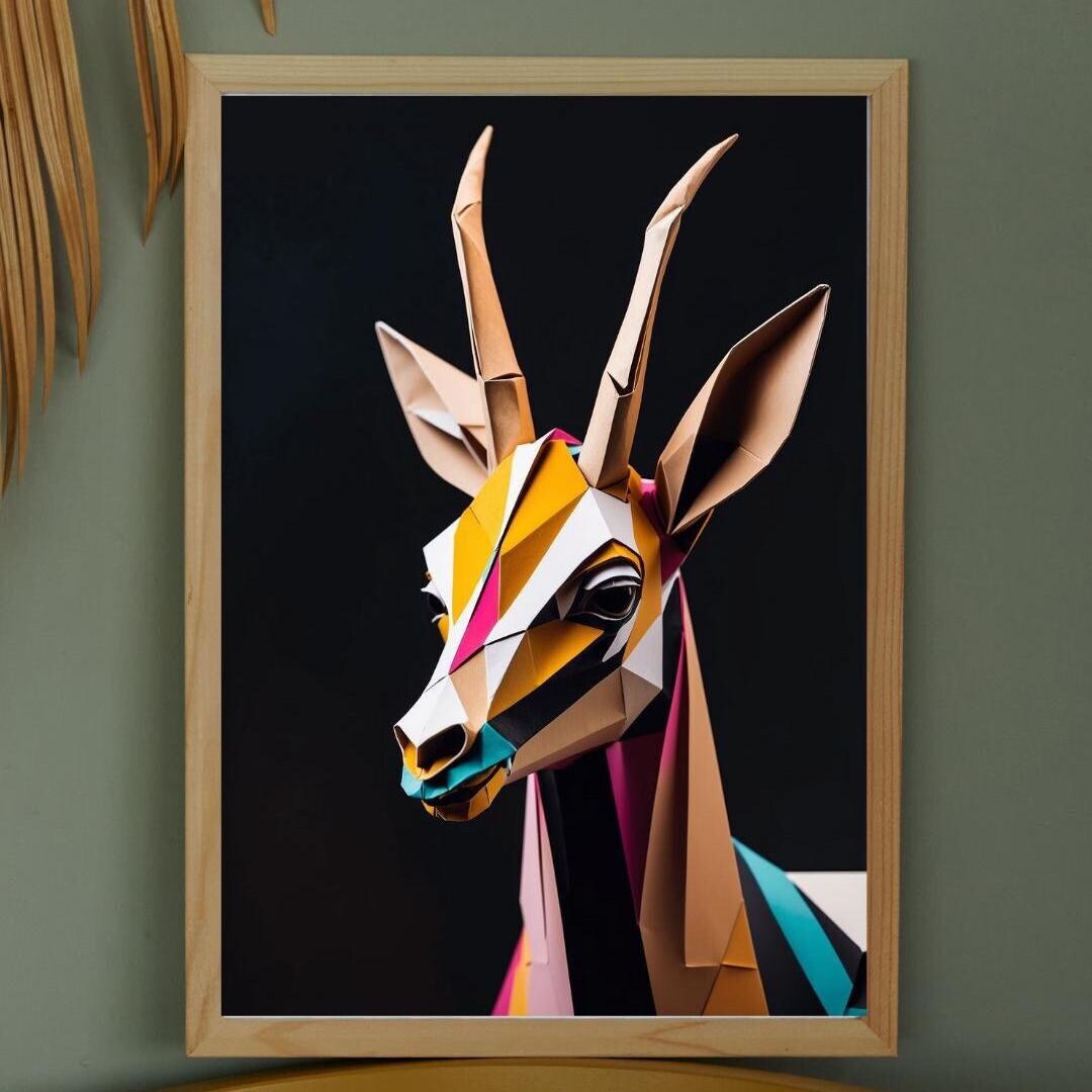 Geometric Origami Gazelle Wall Art Print – Modern Animal Decor ...