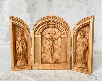 The Holy Family Figurine, Triptych of Jesus Virgin Mary and Saint Joseph Statue, Gift for ...