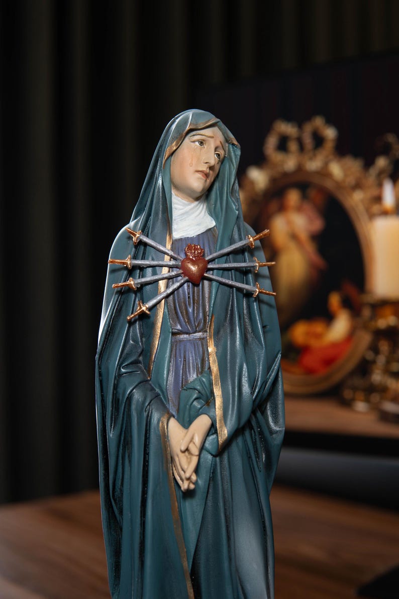 Premium Hand-painted Set: Our Lady of Sorrows & St John Apostle Statue ...