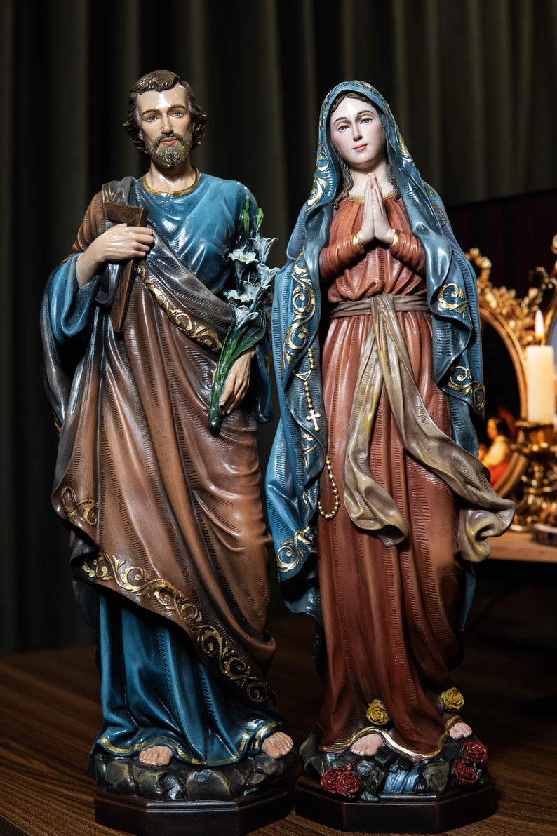 Hand-painted Our Lady of Lourdes and Saint Joseph Statues Set–catholic ...
