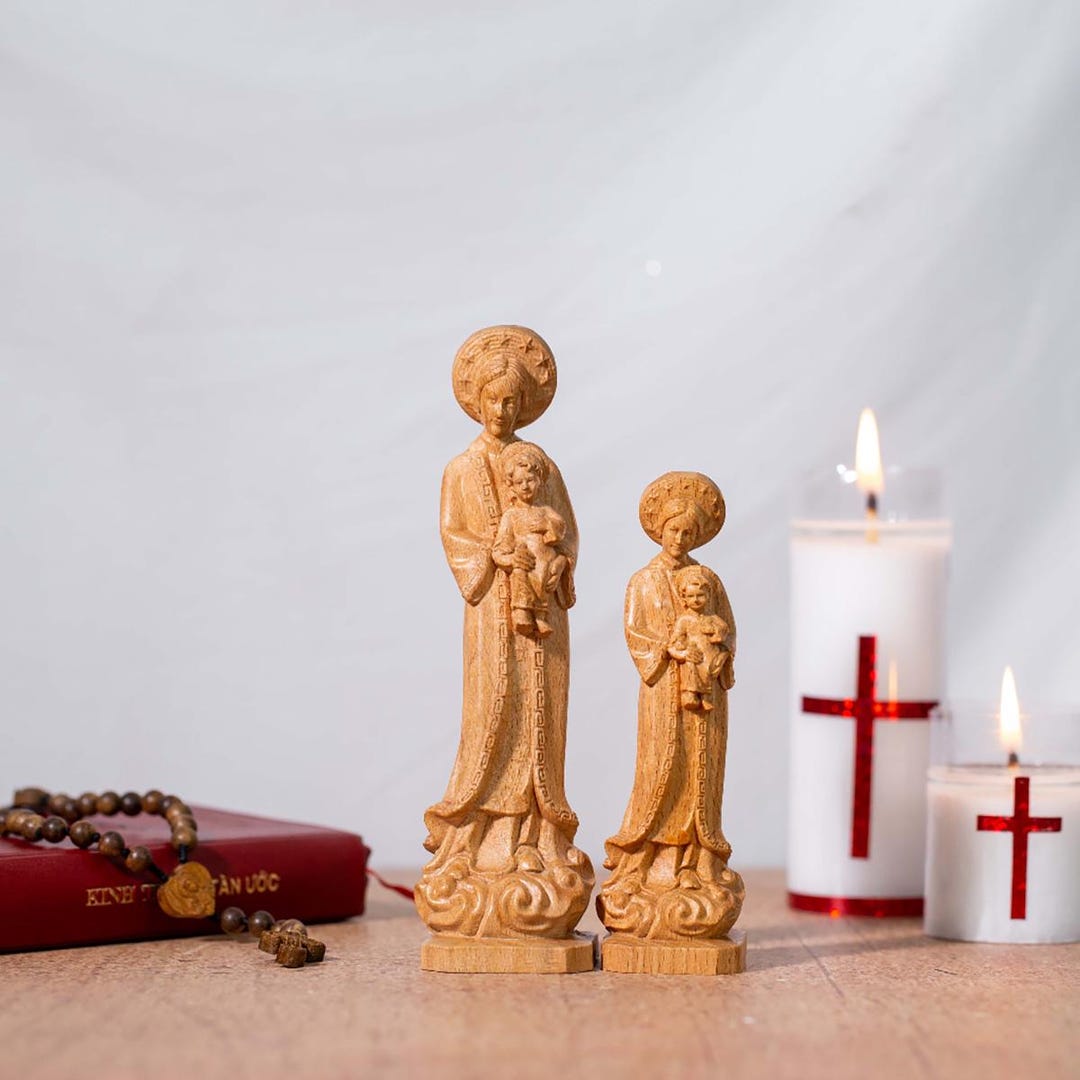 Our Lady of La Vang and Child Jesus Statue, Catholic Wooden Religious ...