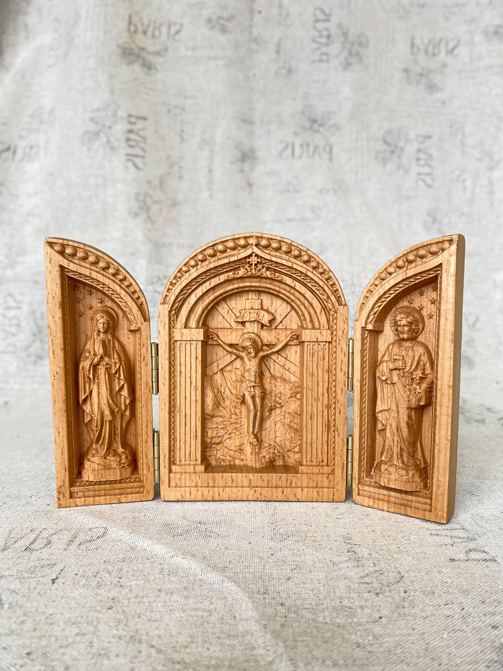 Triptych of Jesus Saint Joseph and Virgin Mary Statue the - Etsy