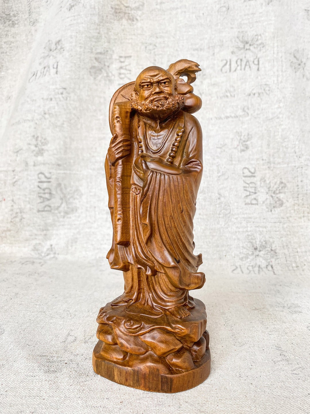 Standing Bodhidharma Statue, Dharma Zen Master Statue, Wooden Statue ...