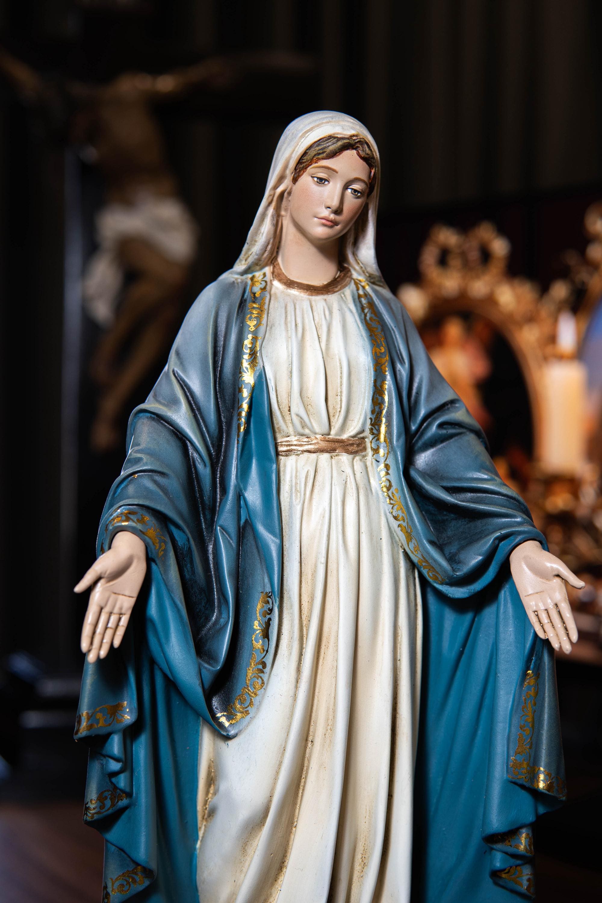 Hand-painted Our Lady of Grace Statue 11.8" - Virgin Mary Blessed ...
