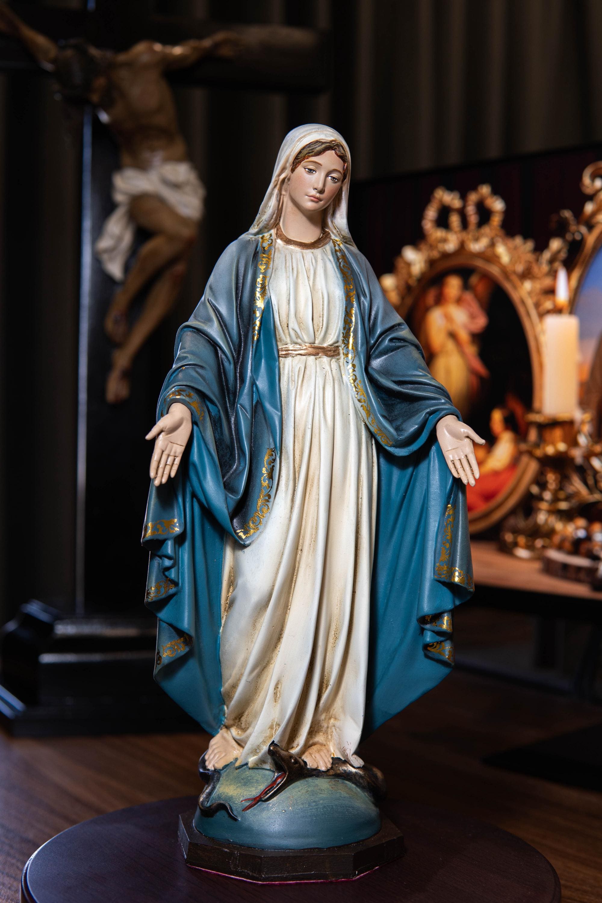 Hand-painted Our Lady of Grace Statue 11.8" - Virgin Mary Blessed ...
