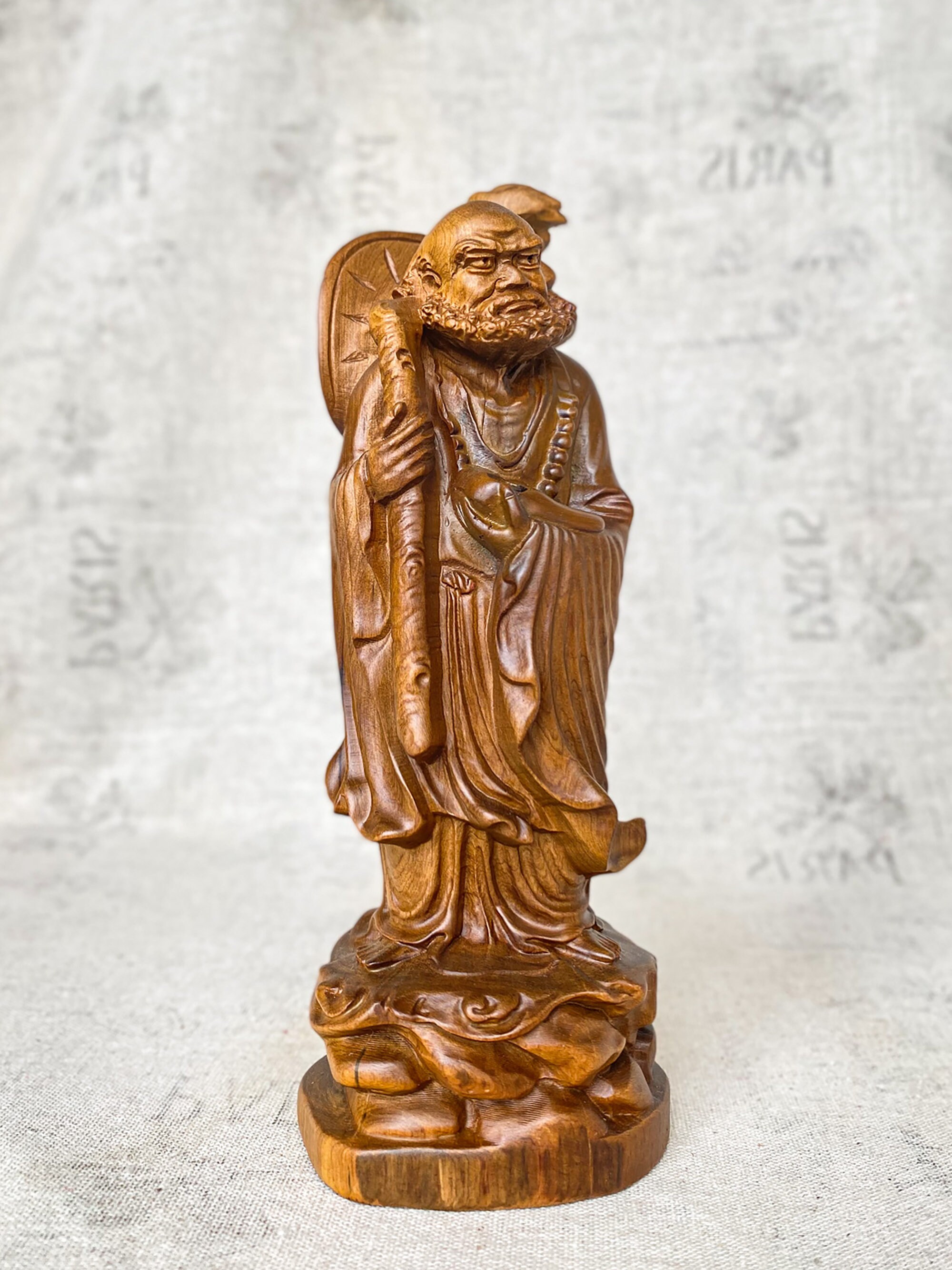Standing Bodhidharma Statue, Dharma Zen Master Statue, Wooden Statue ...