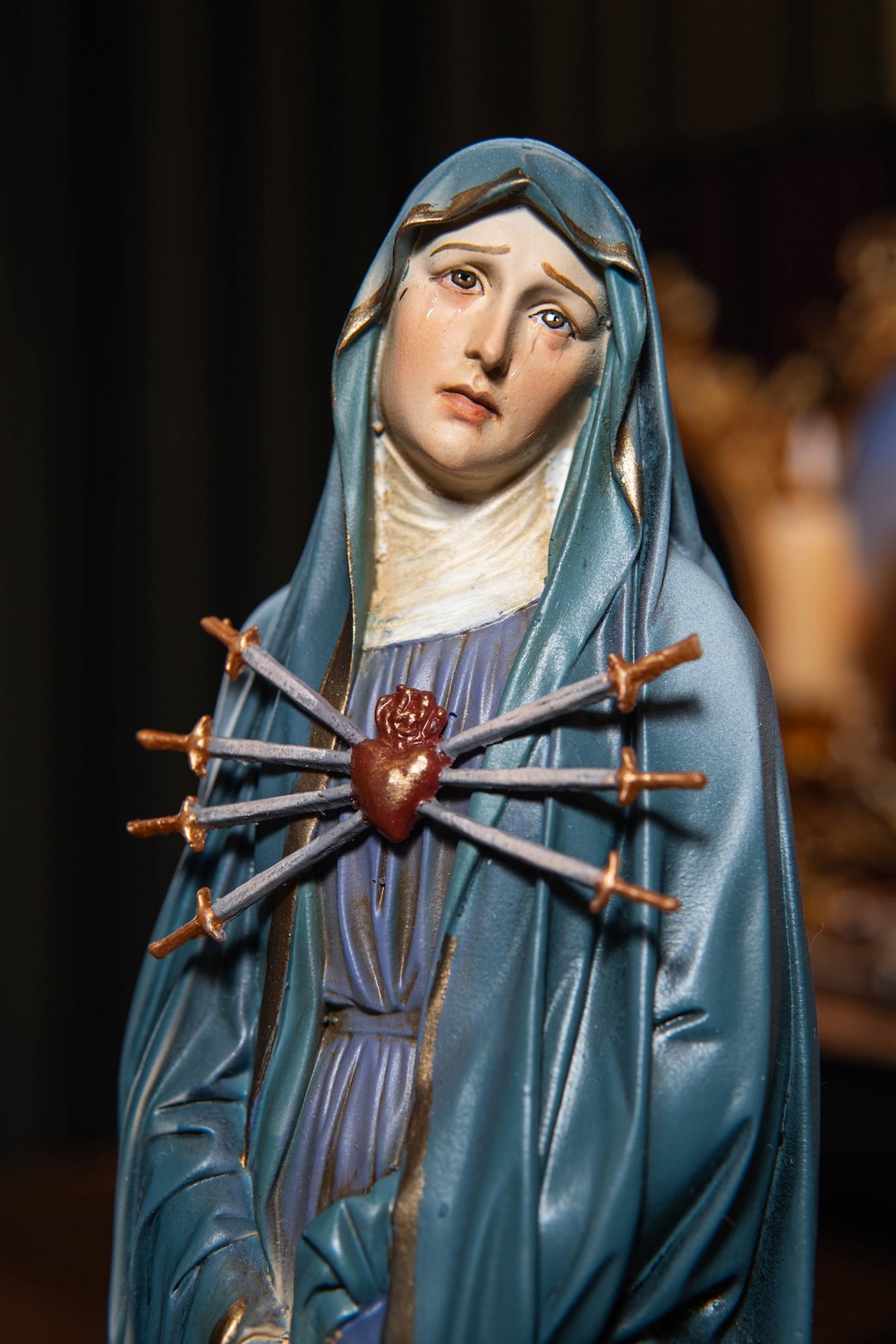 Hand-painted Our Lady of Sorrows Statue With Seven Swords Virgin Mary ...