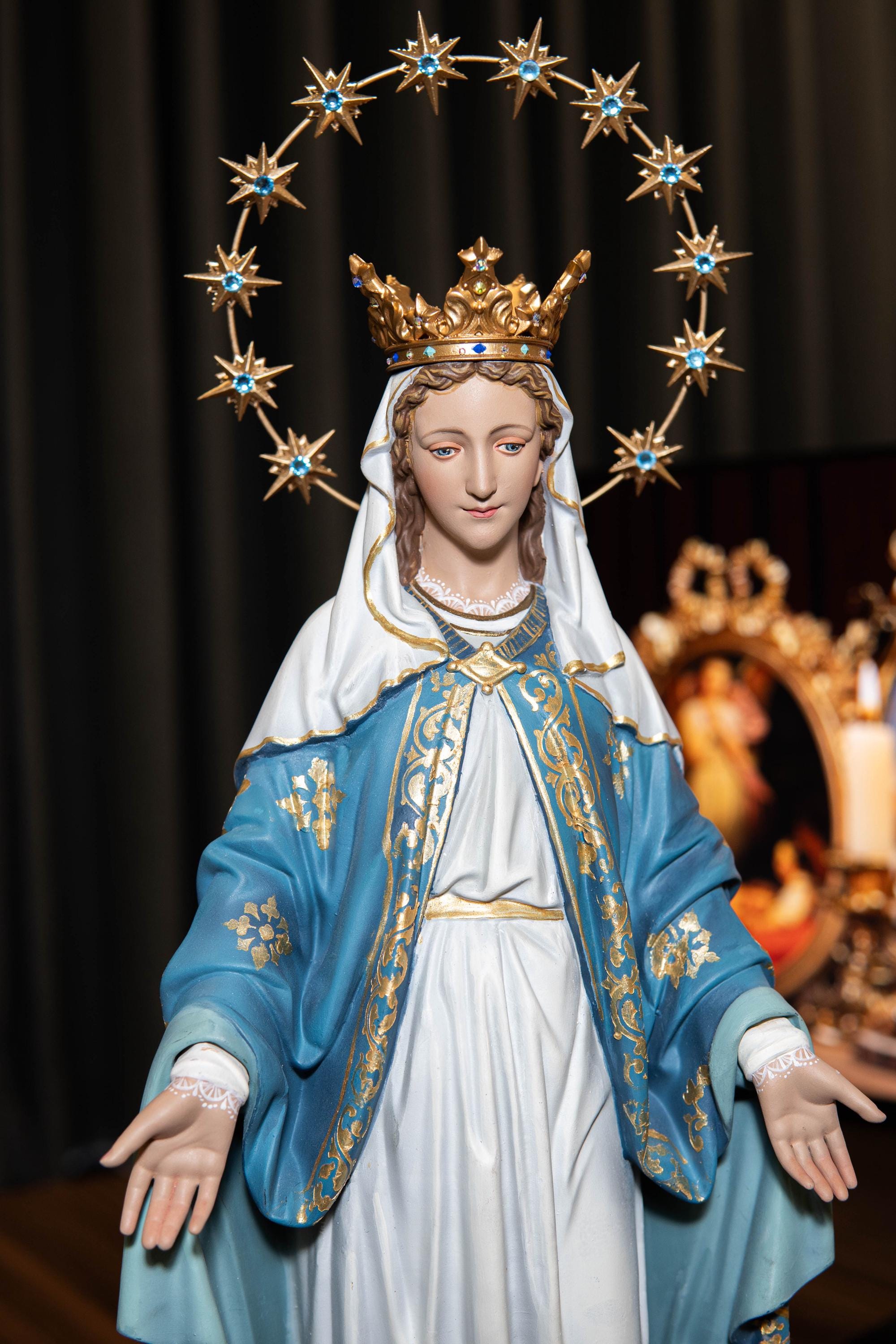 Hand-painted Our Lady of Grace Statue 15.7 Inches Virgin Mary Blessed ...