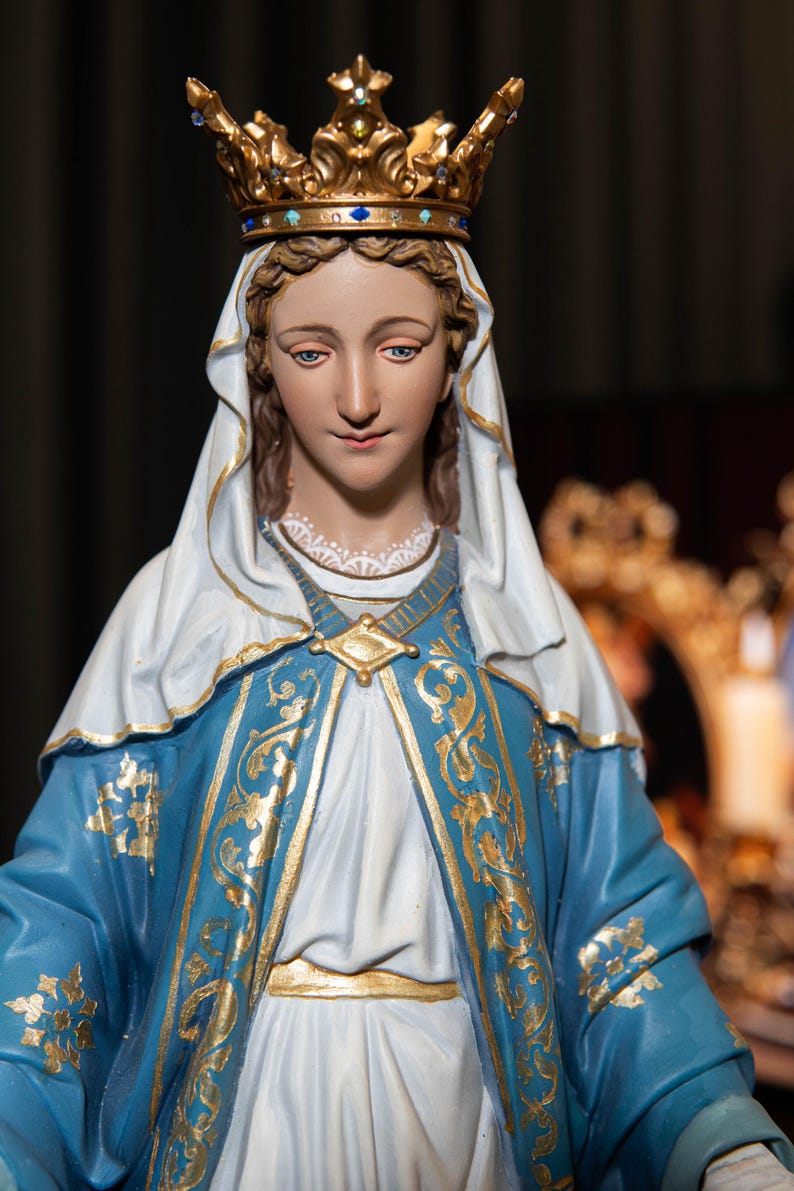 Hand-painted Our Lady of Grace Statue 15.7 Inches Virgin Mary Blessed ...
