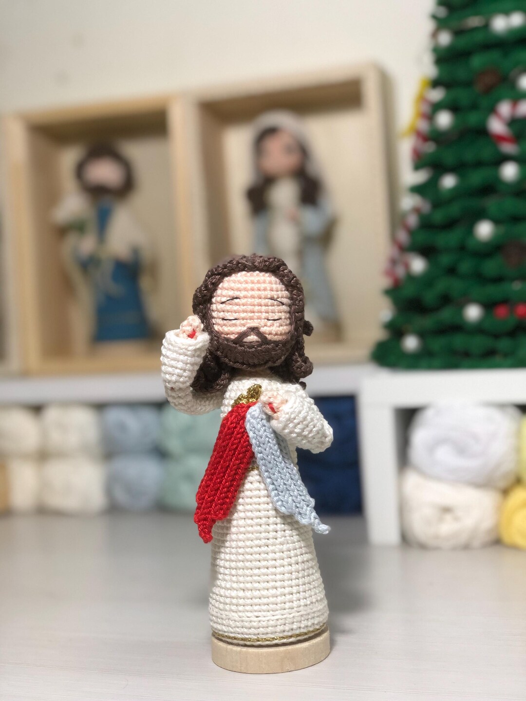 Handmade Divine Mercy Crochet Statue, Sacred Heart of Jesus, Catholic ...