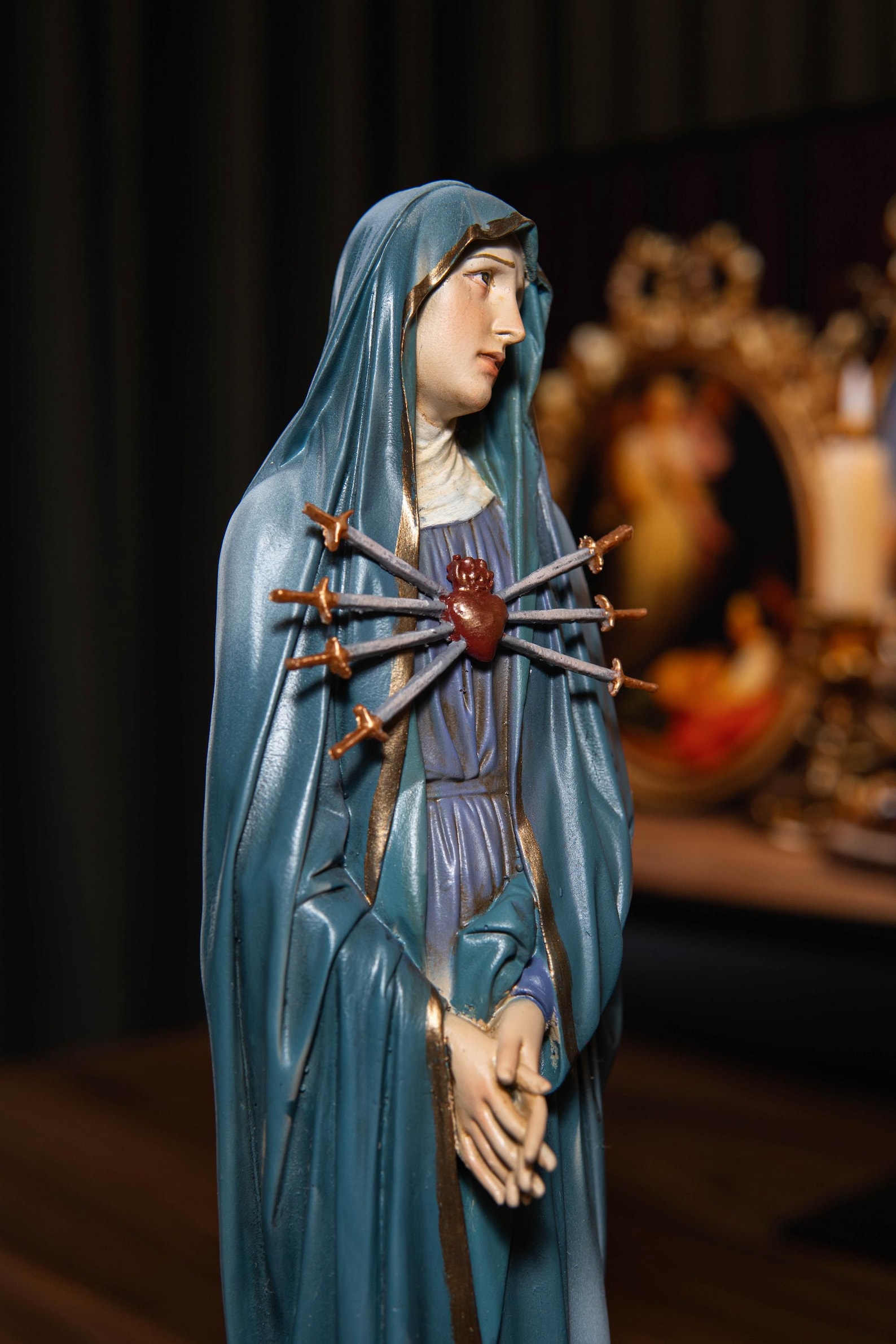 Hand-painted Our Lady of Sorrows Statue With Seven Swords Virgin Mary ...