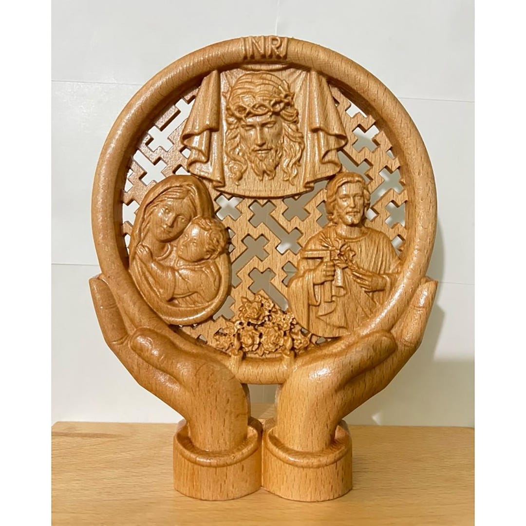 Handcrafted Catholic Wooden Table Top Decor, Jesus, Virgin Mary, St ...